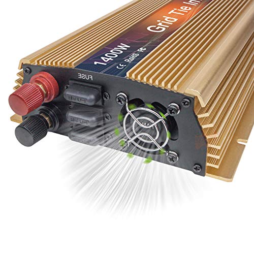 Mars Rock 1400w Grid Tie Micro Solar Inverter, 20-50v Dc To 90-140v Ac MPPT Pure Sine Wave Converter For 1400w To 2000w 36v Solar Power System Island Distinguished Gold Color Design (GTI1400W36V120G)