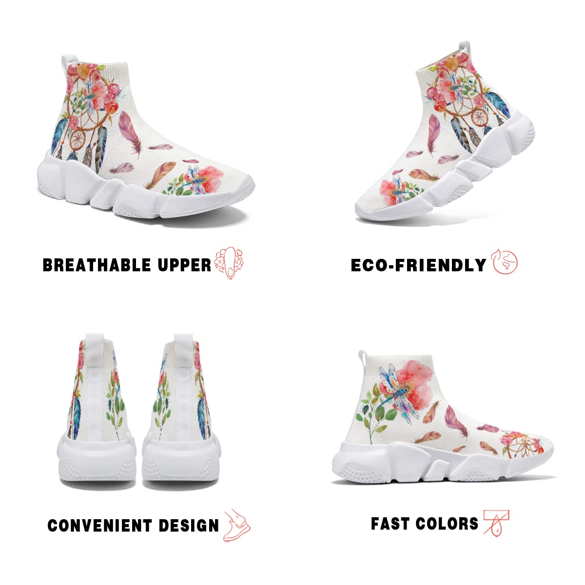 Hetios Womens Painted Sneakers - Walking Shoes Running Shoes Mesh Workout Casual Sock Shoes 6
