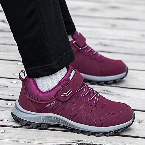 FASDNENDYS Women's Simple and Fashionable Round Head Water Proof Lightweight Breathable Soft Bottom Leather Working Shoe Purple