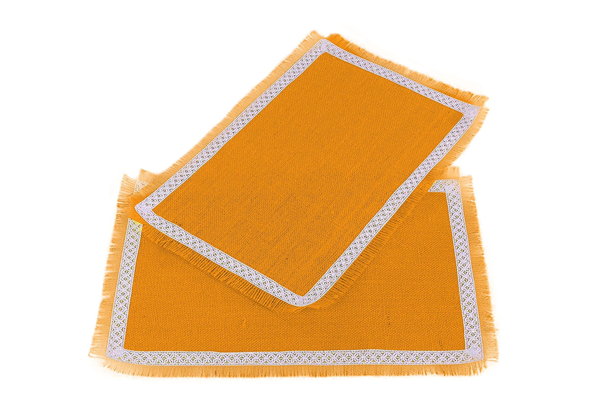 eloria Orange Jute Placemat Square Placemats Heat-Resistant Stain Resistant Table Mats for Dining Tables Rustic Table Mats Table Decor for Weddings Parties, Holidays, Set of 6