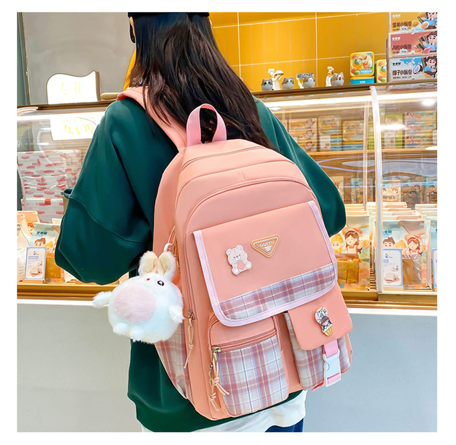 FAIRI Kawaii Backpack Set 4pcs Cute Aesthetic Backpack Preppy Trendy Japanese Anime Aesthetic School Supplies