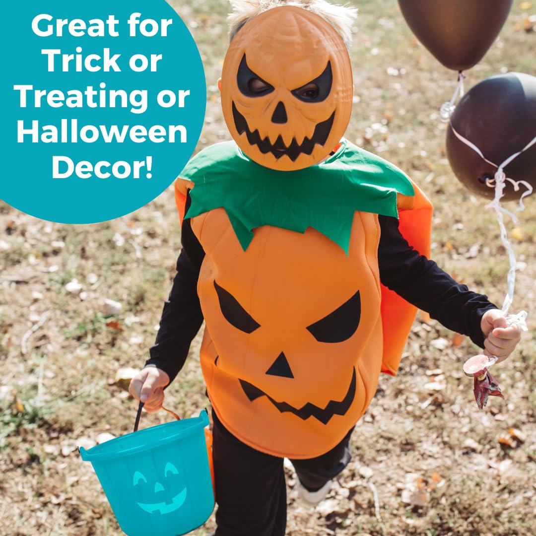 Teal Pumpkin Halloween Trick or Treat Bucket 8.5 in (1 Pack)-Official Teal Pumpkin Project Allergy-Friendly Candy Pail Accessory and Party Decoration Supplies, Haunted House Plastic Bowl w Handle