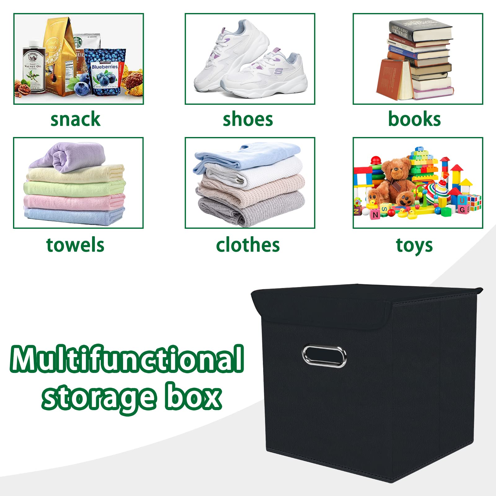 STOREONE Foldable Storage Bins Cubes Storage Organizer With Lid,Fabric Cube Storage Box With Handle,For Home Bedroom Office,Closet, Clothes, Toys,3 Pack,(Black