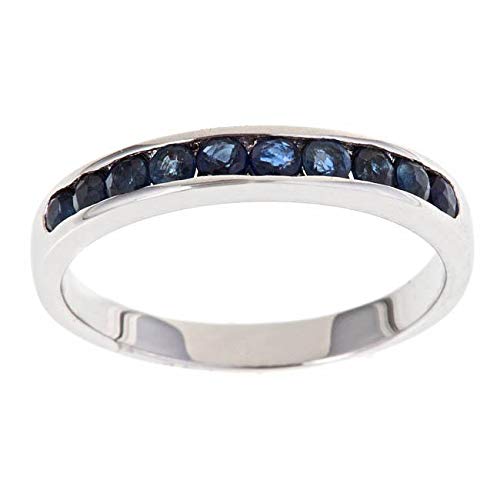 Gin & Grace 10K White Genuine Blue Sapphire Ring for women | Ethically, authentically & organically sourced (Round-Cut) shaped Sapphire hand-crafted jewelry for her | Sapphire Ring for women
