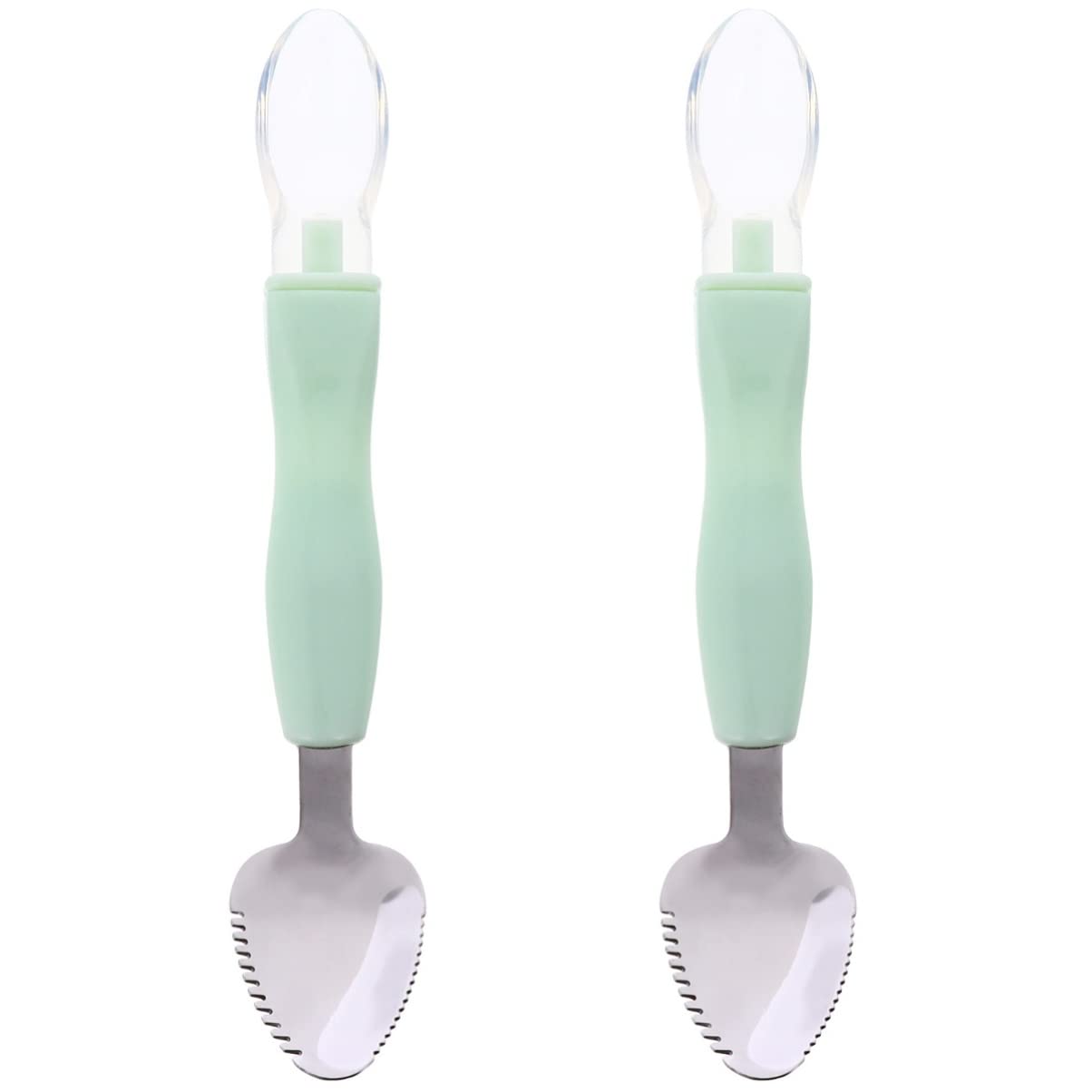 Kisangel 2pcs Food Scraper Spoon Silicone Feeding Spoons Double Head Fruit Puree Spoon Practical First Training Baby Scraper for Fruit Scraping Feeding Gifts,Green