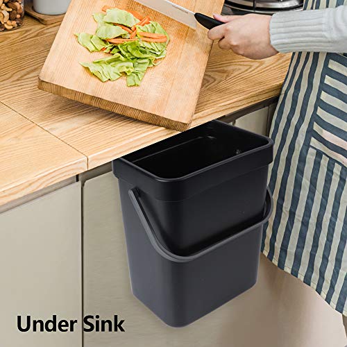 VIGIND Hanging Small Trash Can with Lid Under Sink for Kitchen, 5 L/ 1.3 Gallons Plastic Waste Basket,Food Waste Bin,Kitchen Compost Bin for Counter Top,Bathroom/Office (Black)