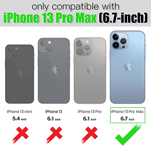 TOOVREN iPhone 13 Pro Max Case Wallet, Compatible with iPhone 13 Pro Max Case with Card Holder Kickstand Adjustable Detachable Necklace, iPhone Lanyard for iPhone 13 Pro Max 6.7 inch 2021 Green