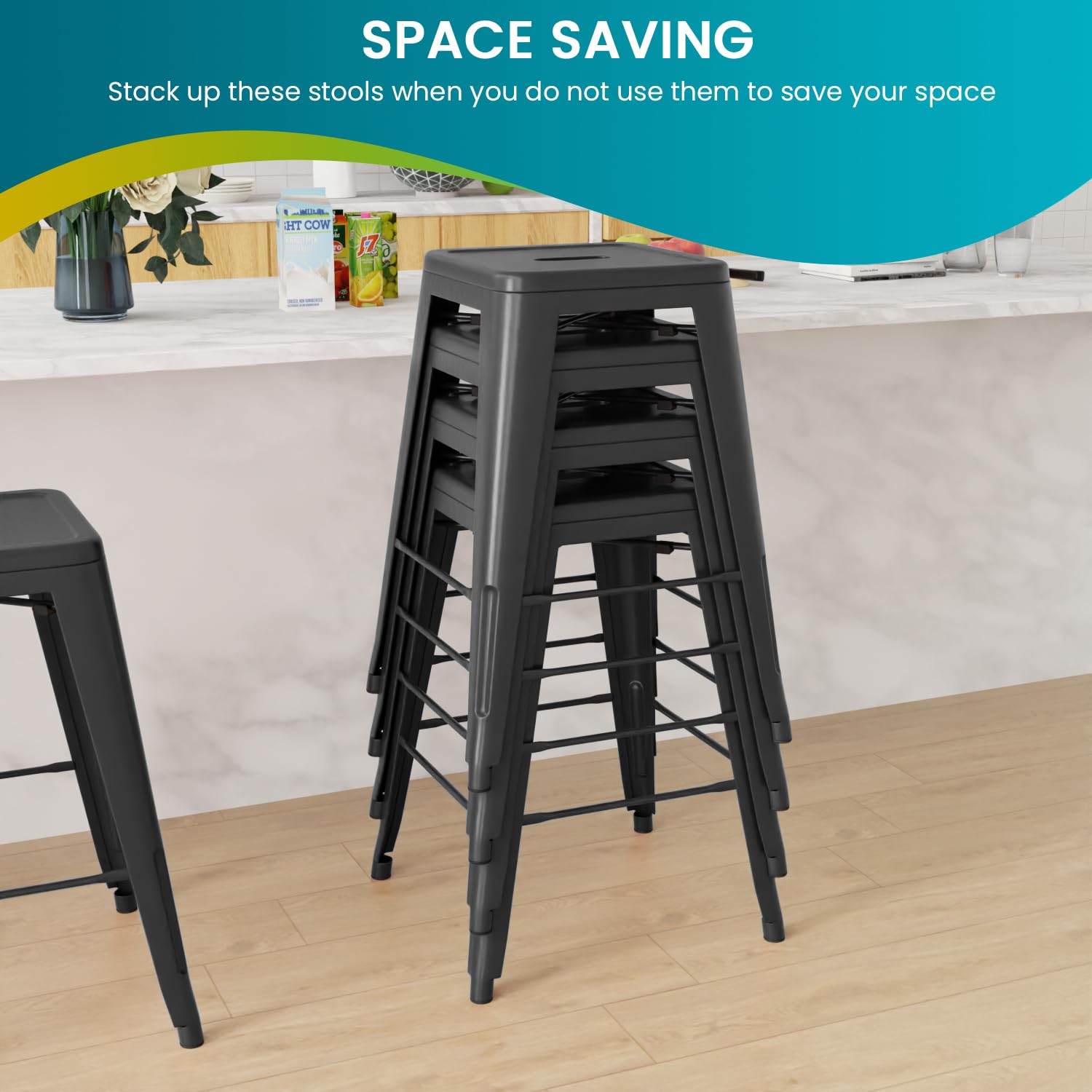 PayLessHere 24 Inch Metal Bar Stools Set of 4 Metal Stackable Stools Metal Bar Stools Backless Metal Counter Bar Stools Metal Dining Chairs for Indoor Outdoor