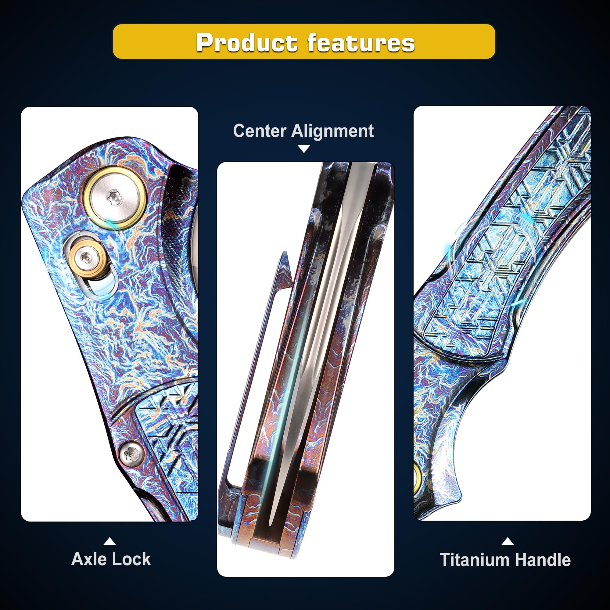 REMETTE Father's Day Gift Pocket Knife, Pearlescent M390 Blade Titanium Handle EDC Folding Knife, Axis Lock, Men Women Everyday Carry Knife with Reversible Pocket Clip