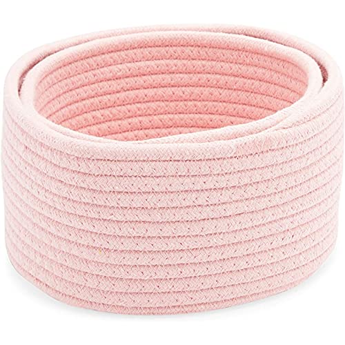 Farmlyn Creek Cotton Woven Baskets for Storage, Pink Organizers (2 Sizes, 2 Pack)