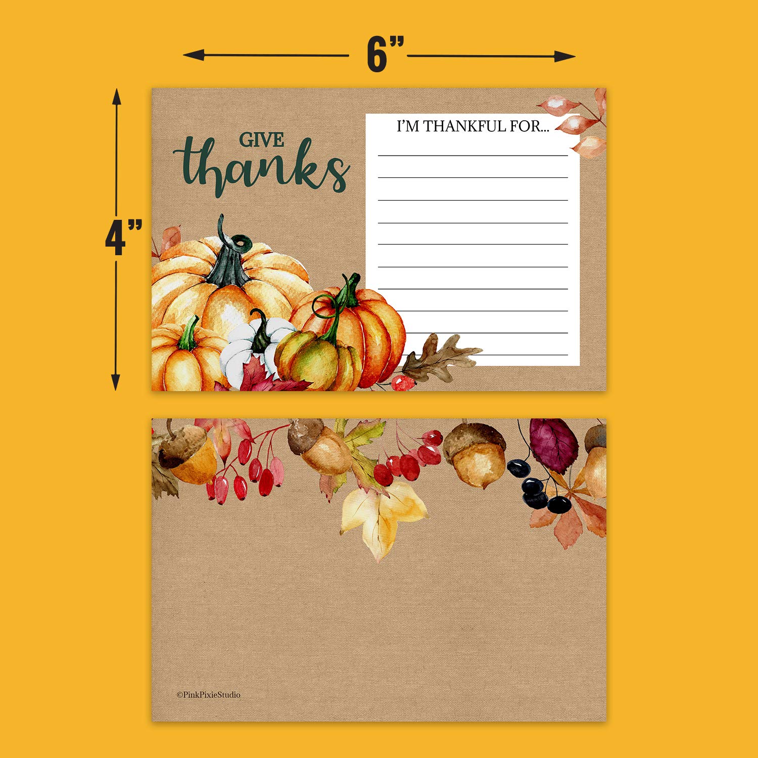 Pink Pixie Studio 40 Thanksgiving I Am Thankful for Fill in Gratitude Cards- Plate Setting or Activity for Familes Adults & Kids - Fall Autumn Leaves Pumpkins Decorations Supplies (4x6 Double Sided)