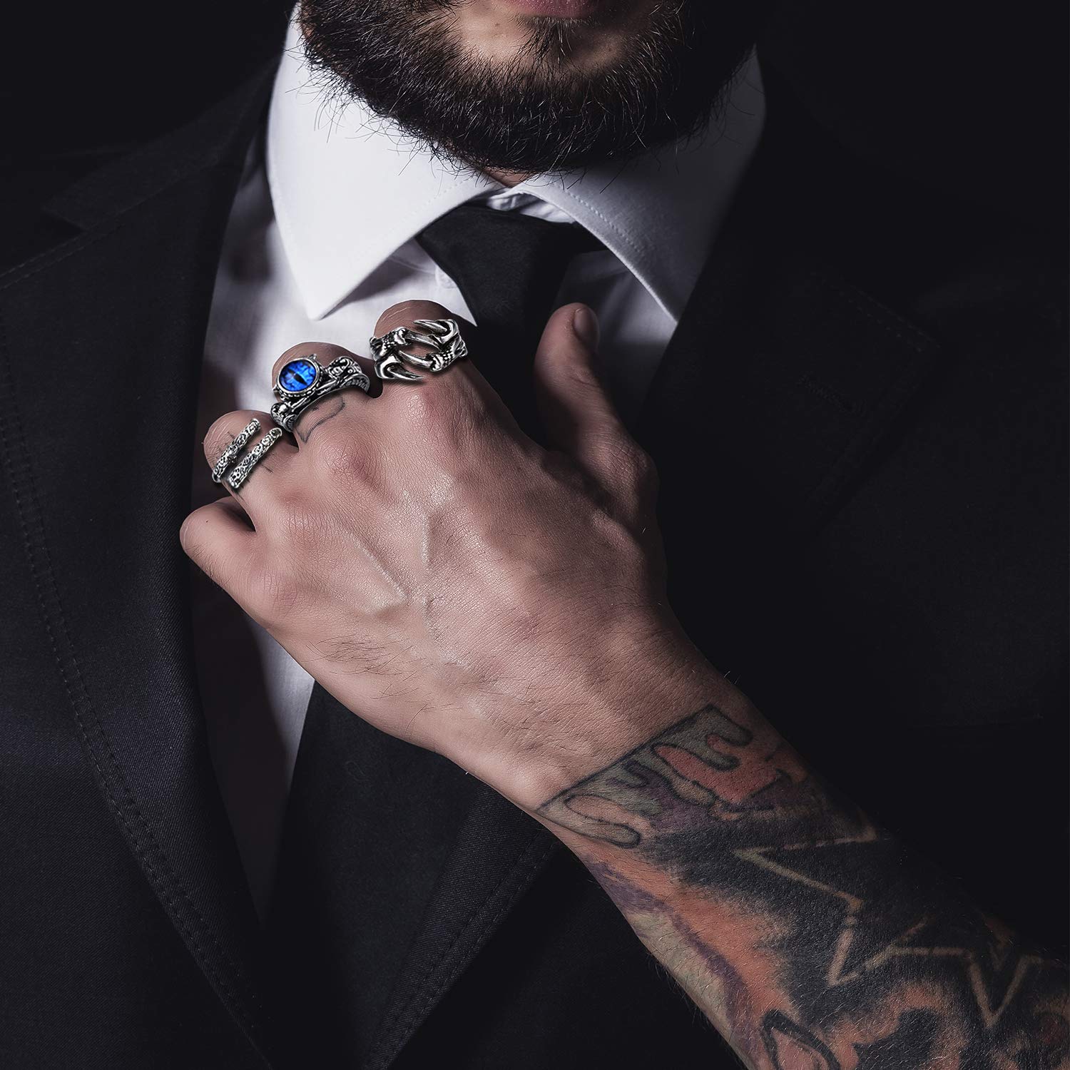 FIBO STEEL 12 Pcs Vintage Punk Rings Octopus Dragon Snake Ring for Men Women Adjustable Cool Gothic Ring Set Jewelry