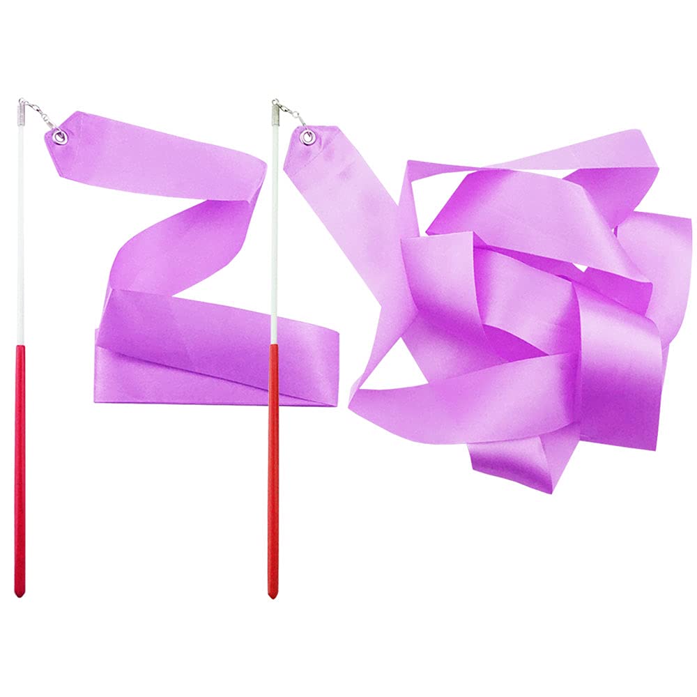 FAZHBARY 2 Pack Rhythmic Gymnastics Wands Praise Dancing Streamers for Kids Baton Twirling Talent Shows Artistic Dancing (Lilac Colour)