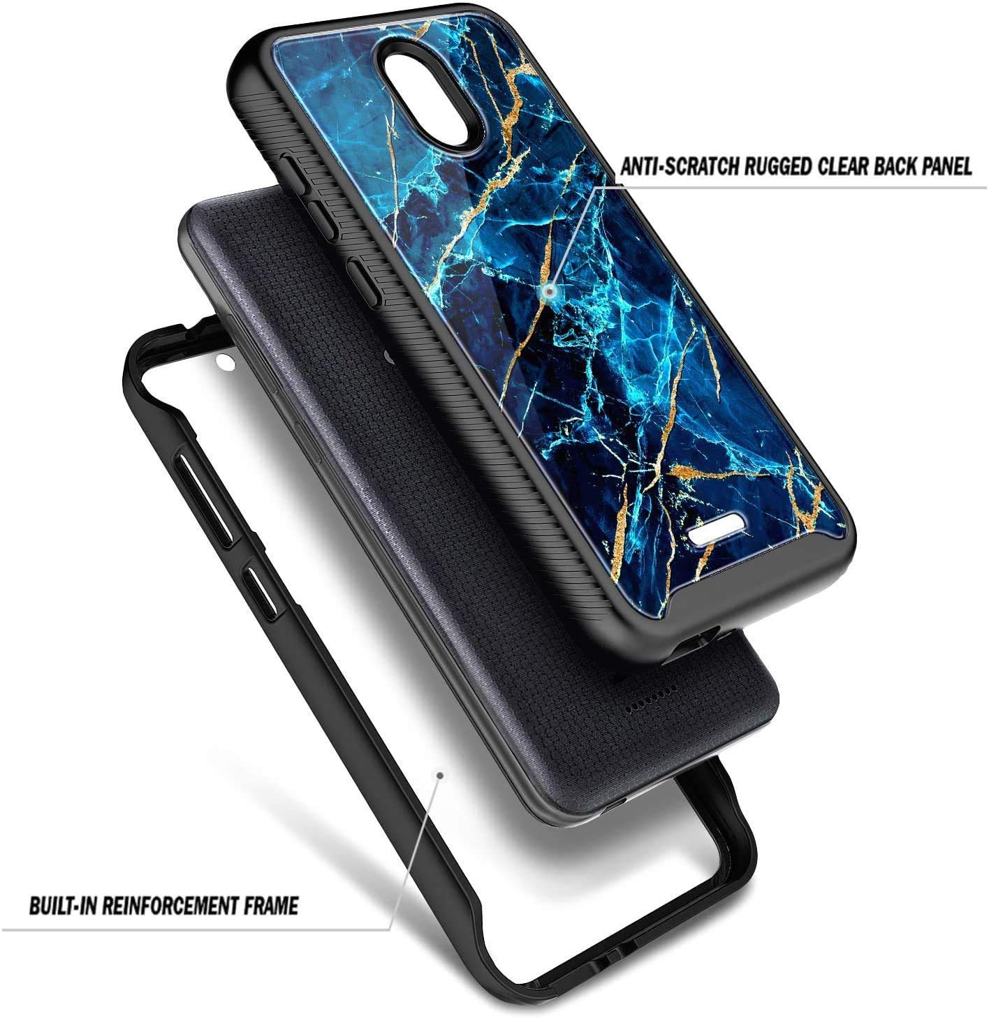 E-Began Case for BLU Wiko Ride (W-U300), Vision 2 (U304AC)/AT&T Radiant Core (U304A)/Cricket Icon with [Built-in Screen Protector], Full-Body Protective Bumper Case -Marble Design Sapphire