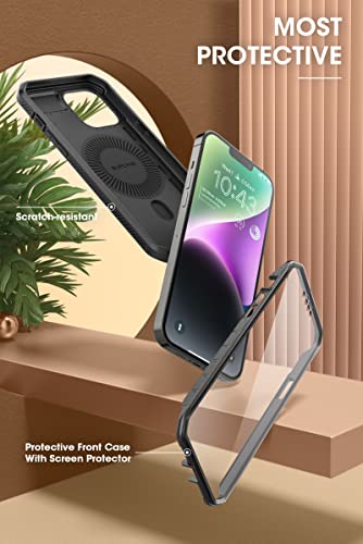 SUPCASE Unicorn Beetle Pro Mag Case for iPhone 14 Plus 6.7", Compatible with MagSafe Full Body Rugged Case with Built-in Screen Protector & Kickstand & Belt-Clip (Black)