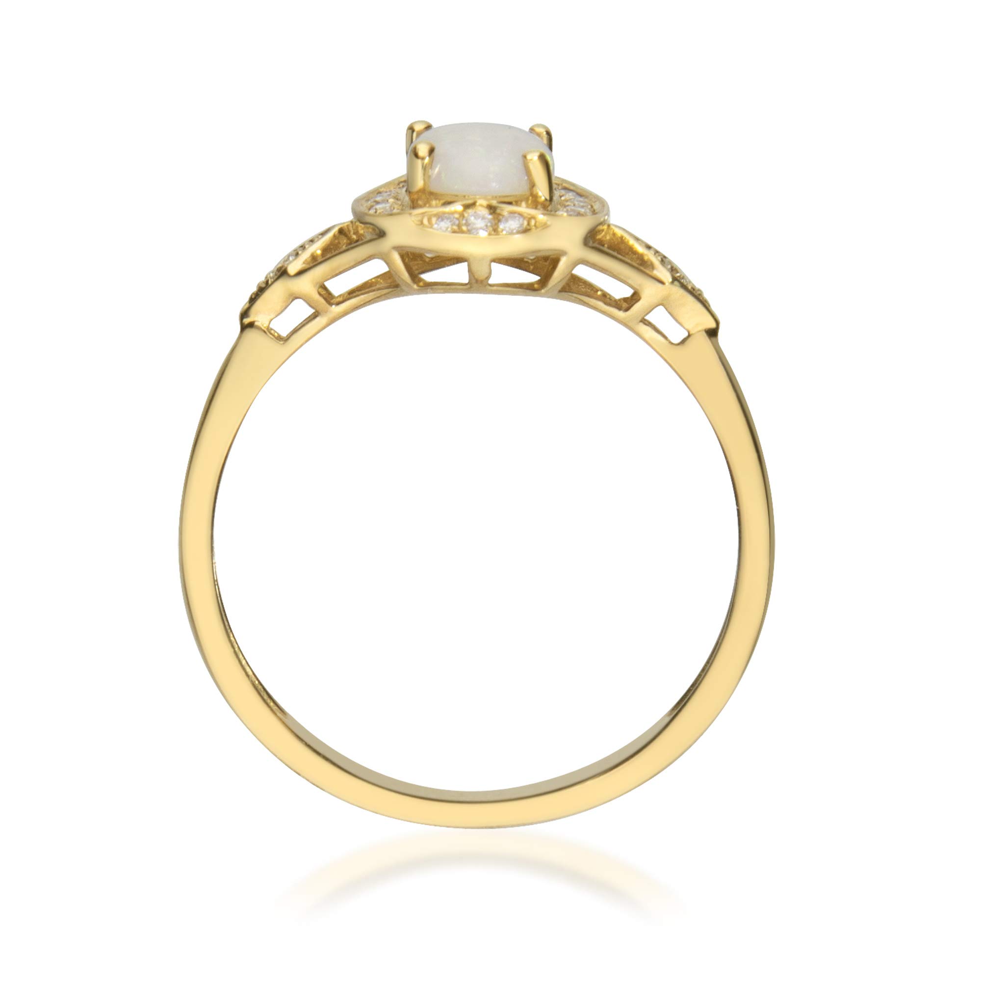 Gin & Grace 10K Yellow Gold Natural Australian Opal Ring with Real Diamonds for women | Ethically, authentically & organically sourced (Oval) shaped opal jewelry for her | Opal Ring for women