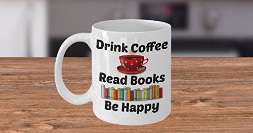 Vitazi Kitchenware Mug with Quote, 11 oz - Drink Coffee Read Books Be Happy (White)