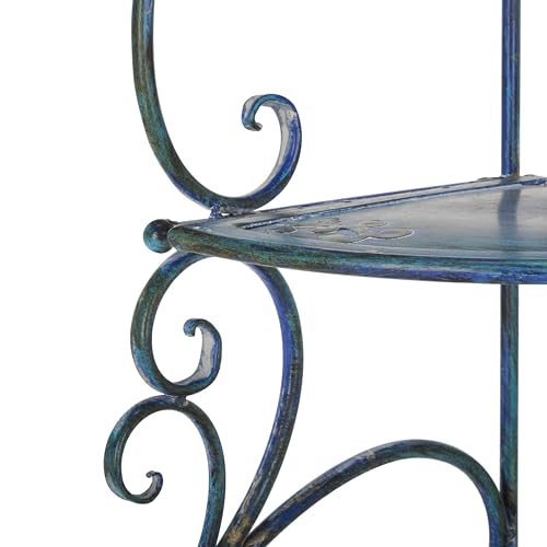 SAFAVIEH Outdoor Collection Turuca Mossy Blue Wrought Iron 4-Tier Corner Shelf (Fully Assembled)