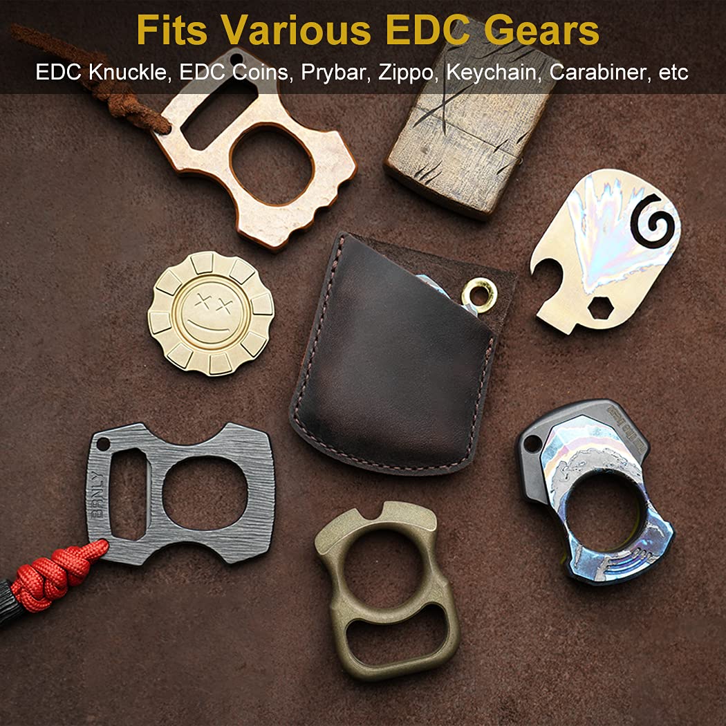 VIPERADE PJ27 Leather Sheath for EDC Knuckle, EDC Coins Sheath for Men, Small EDC Leather Sheath for Lighter, Car key, Carabiner, Mini EDC Gears (Brown)
