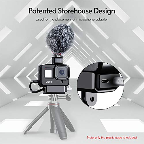 G8-9 Camera Video Cage Vlog Case with Microphone Cold Shoe Mount and Lens Filter Adapter Sport Camera Vlog Accessories Compatible with GoPro 8