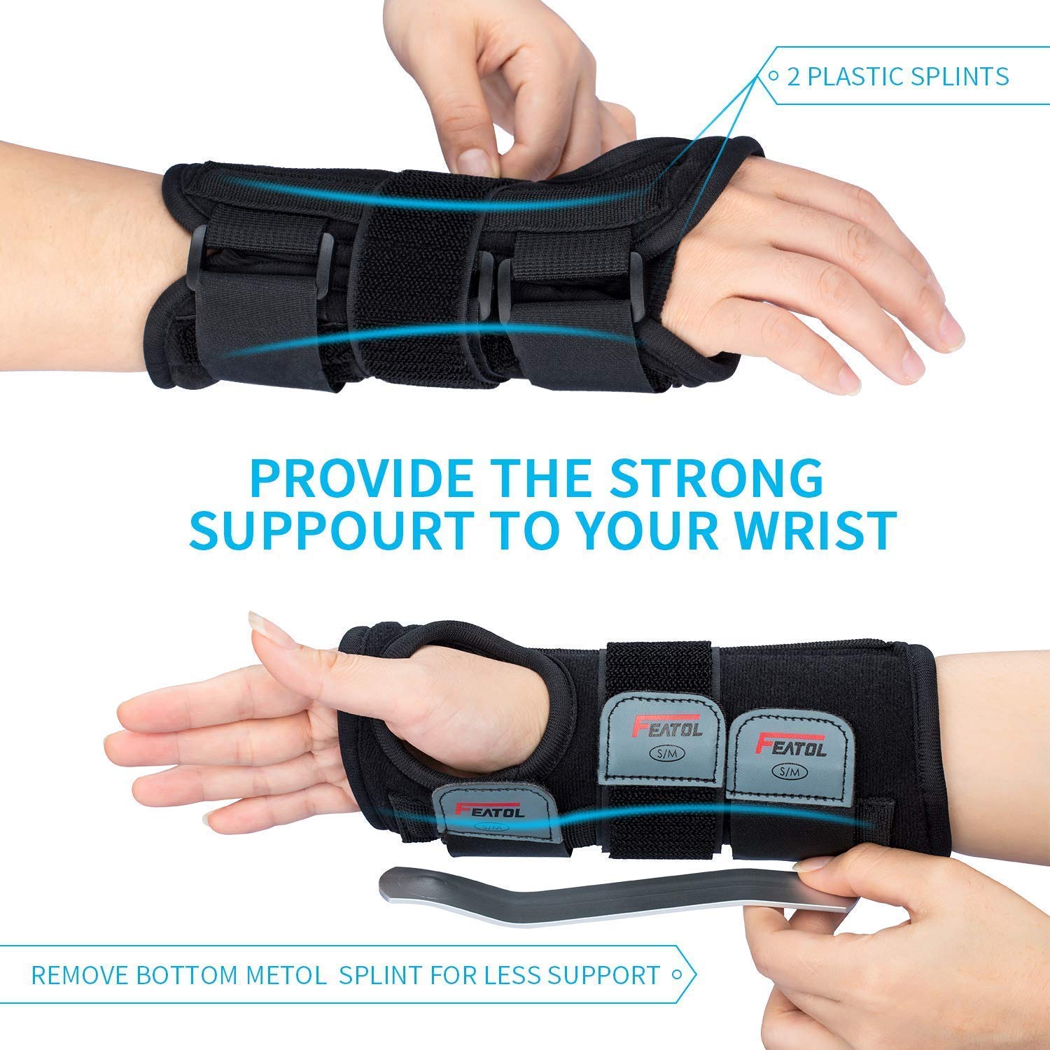 FEATOL Wrist Brace for Carpal Tunnel, Adjustable Wrist Support Brace with Splints Left Hand, Large/X-Large, Arm Compression Hand Support for Injuries, Wrist Pain