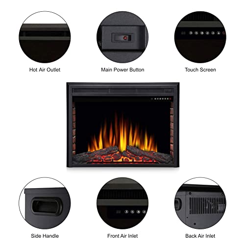 GADEN Electric Fireplace Insert Recessed Electric Stove Heater Touch Screen Remote Control with Timer Colorful Flam