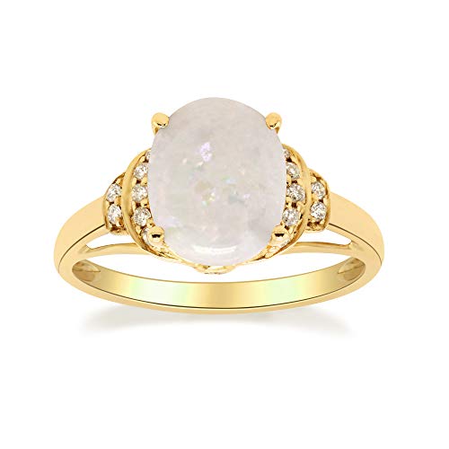 Gin & Grace 10K Yellow Gold Natural Australian Opal & Diamond (I1,I2) (Size 6) Statement Cocktail Propose Promise Ring for Women