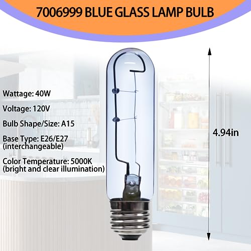 supeiqality 2023 Upgrade 7006999 Blue Glass Lamp Bulb Replacement for E26 40W Freezer Refrigerator Light Bulb Compatible Sub-Zero Refrigerator - 2-Year Warranty(4 Pack)
