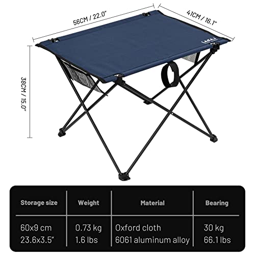 G2 GO2GETHER Lightweight Camping Folding Table, Durable Aluminum Frame, Oxford Cloth Tabletop, Compact Storage Size, with Unti-slip Foot Cover, Side Pocket and Carrying Bag (Navy)