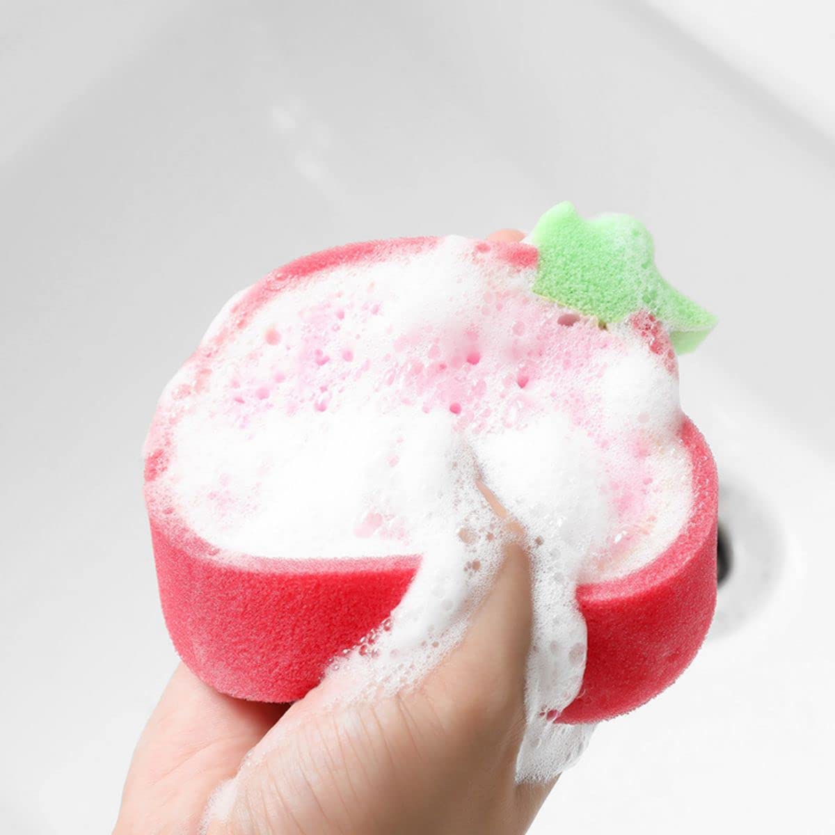 Elsjoy 8 Pack 4 Styles Bath Sponges, Fruit Shaped Bathing Sponges Cute Dish Cleaning Scrubber, Kitchen Sponge Body Wash Sponges for Shower Exfoliating, Kiwi/Orange/Melon/Strawberry