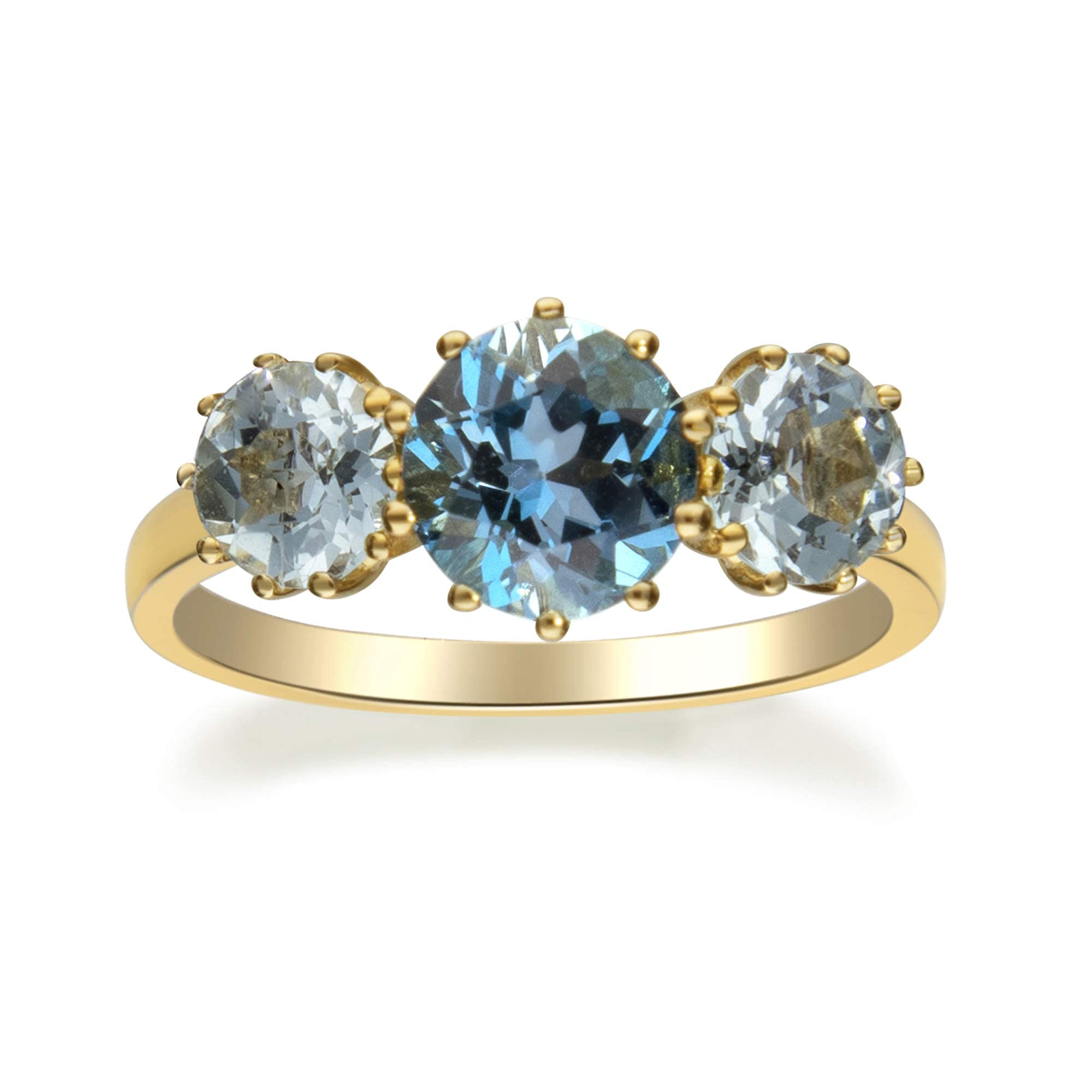 Gin & Grace 10K Yellow Gold Natural London Blue Topaz and Aquamarine Statement Propose Promise Ring for Women