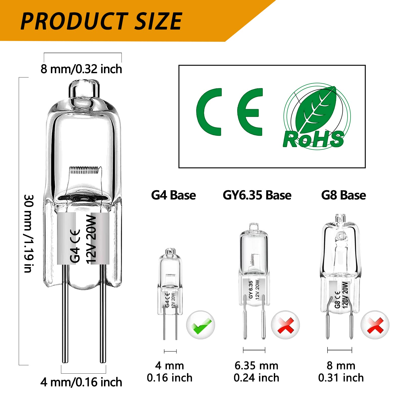 G4 Light Bulb, G4 Halogen Bulbs 20W 12V T3 JC Type, 2700k Warm White Halogen Light Bulb Bi-Pin Base AC/DC 12 Volt, Dimmable G4 Bulb for Under Cabinet Lighting, Chandeliers, Landscape Lighting, 12 Pack