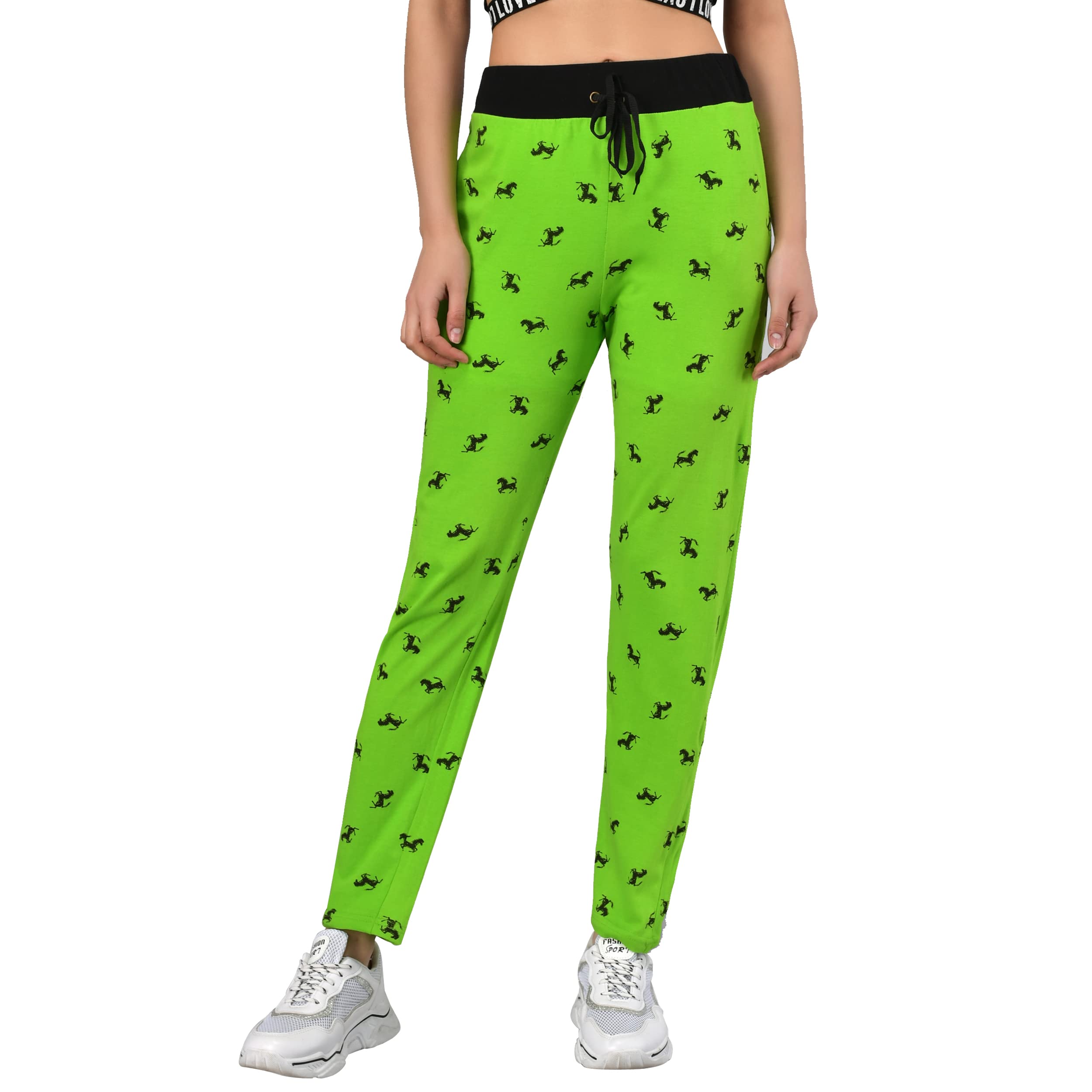 FASHA Women's Printed Sweatpants Breathable Elastic Waist Casual Gym Athletic Track Pants with Side Pockets Neon