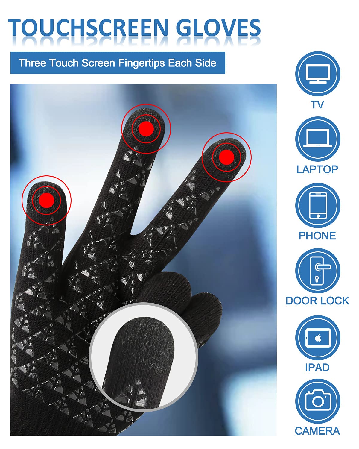 FEIQIAOSH Winter Gloves for Men Women, Upgraded Touch Screen Anti-slip Warm Gloves - Thermal Soft Knit Lining, Elastic Cuff
