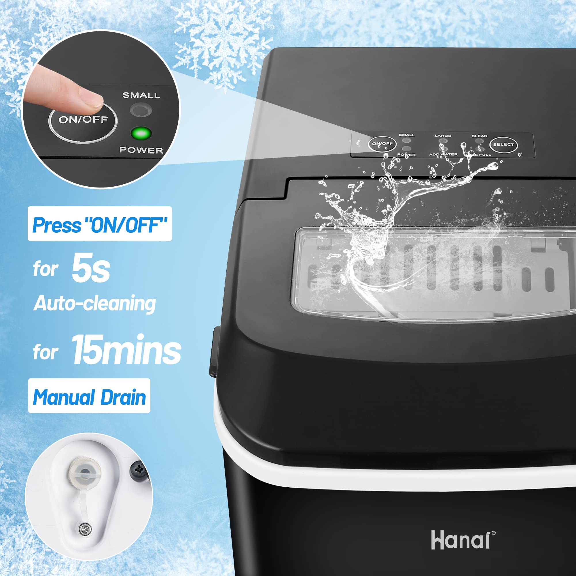 Ice Makers Countertop Ice Machine 9 Cubes Ready in 6-8 Mins, 26lbs in 24 Hours, Self-Cleaning Portable Ice Machine with Ice Scoop and Basket, 2 Sizes of Bullet Ice for Home Kitchen Office Bar Party