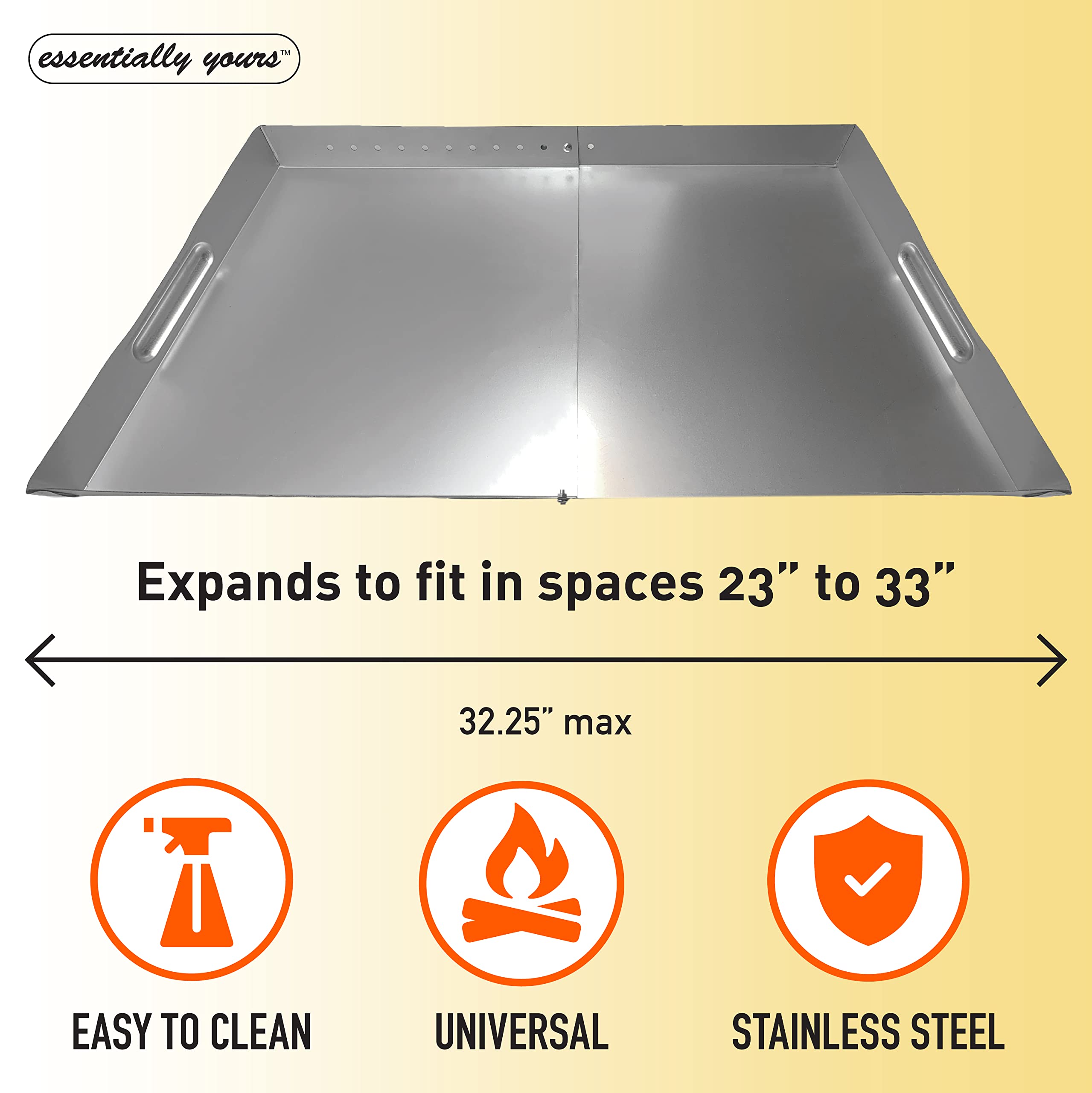 Essentially Yours Adjustable Fireplace Tray | Stainless Steel Expandable Ash and Ember Holder Pan | Nuts and Bolts Included for Additional Stability