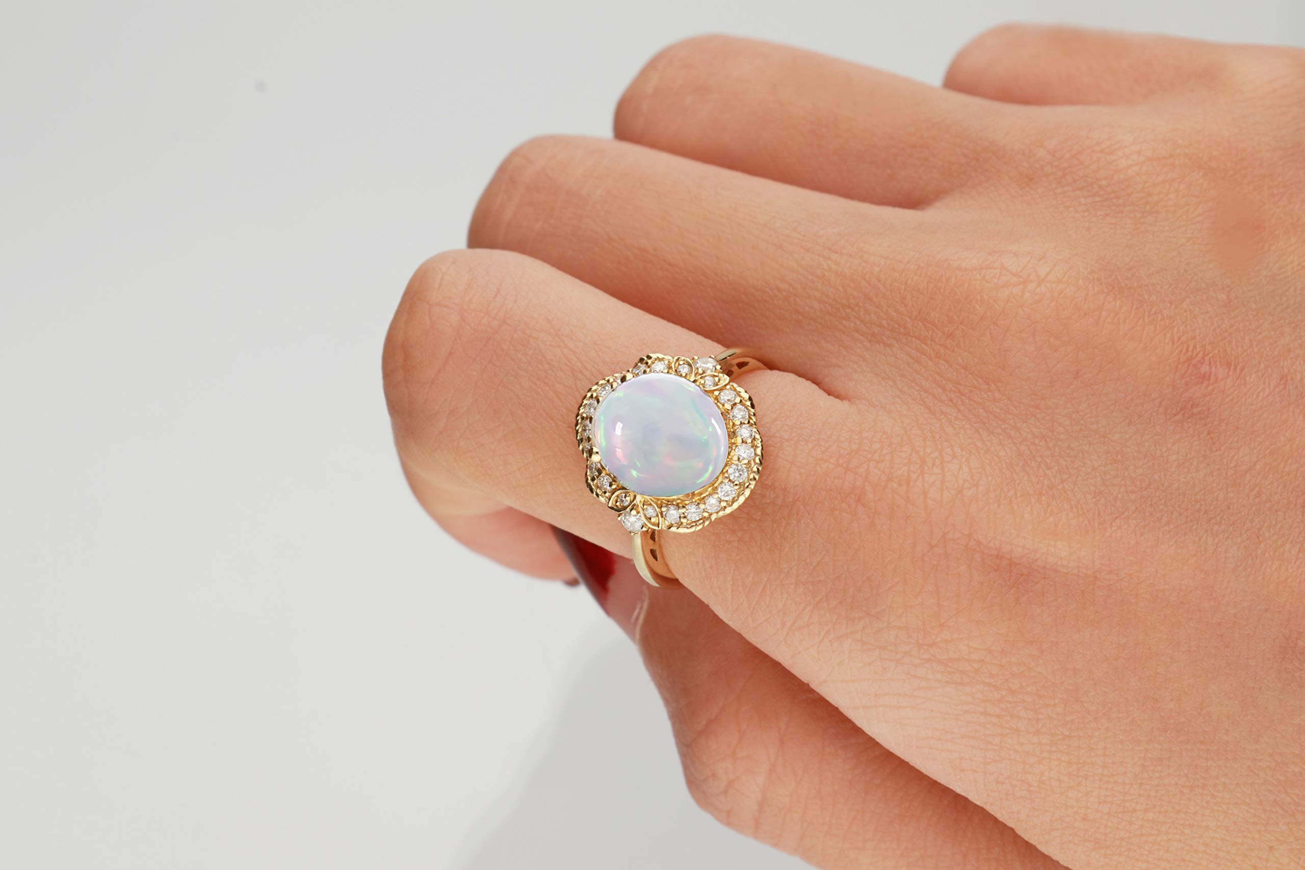 Gin & Grace 10K Yellow Gold Natural Ethiopian Opal Ring with Real Diamonds|Ethically, authentically & organically sourced (Oval) shaped opal hand-crafted jewelry for her | Opal Ring for women
