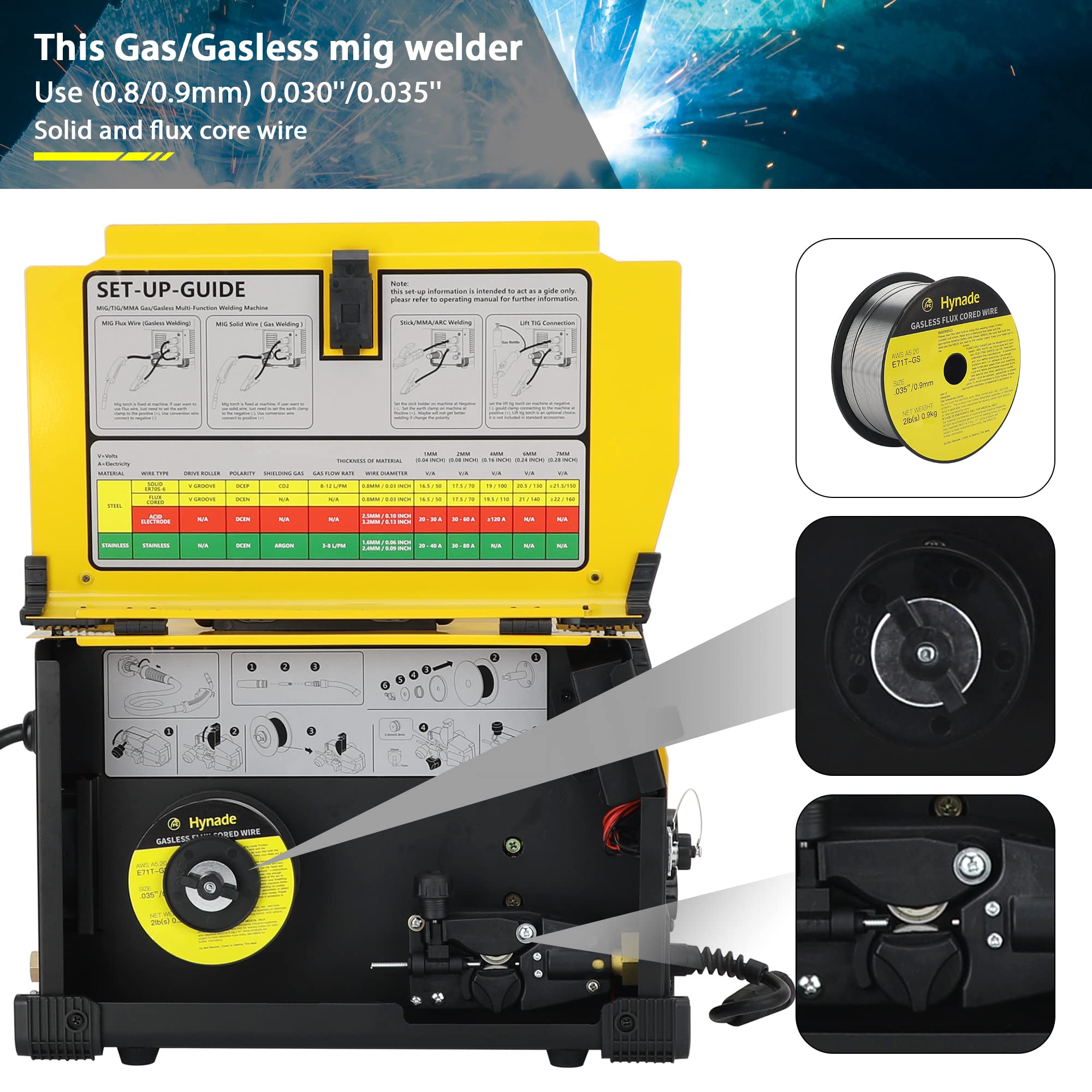 Mig Spool Mig Lift Tig Stick Multi-Function Welding Machine MTG175 SG, Dual Voltage 110/220V Tig Stick Gas/Gasless Mig Welder -Lift TIG Torch Air Cooled Argon 150A TIG17V