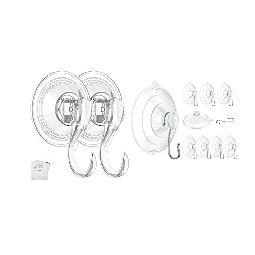 VIS'V 2 Pcs Large Suction Cup Hooks and 10 Pcs Large Suction Cup with Metal Hooks