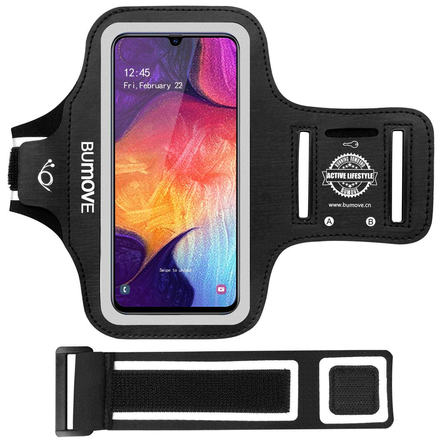 Galaxy A54, A14, A13, A12 Armband, BUMOVE Gym Running Workouts Sports Phone Arm Band for Samsung Galaxy A53 A32 A14 A13 A12 A03s with Card Holder (Black)