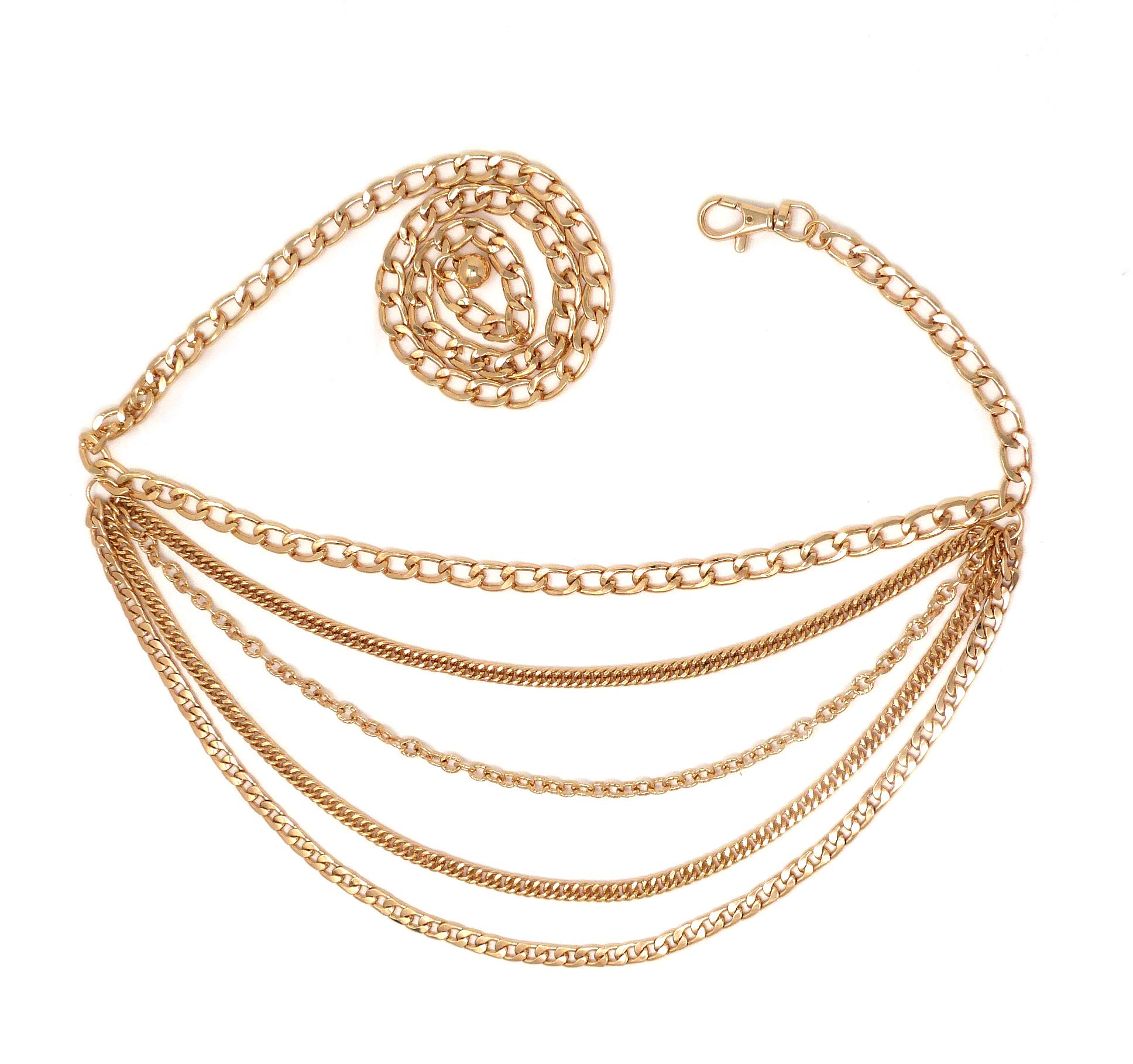 Fashion 21 Women's Premium Hang Low Multi Link Chain 4 or 5 Layer Waist Chain Belt in Gold, Silver Tone (Type 1 / Silver)