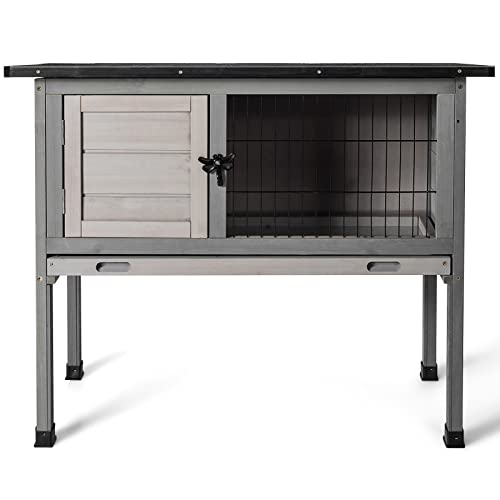 PETSITE Rabbit Hutch Bunny Cage Wooden Guinea Pig House with Open Roof & Tray Indoor Outdoor Elevated