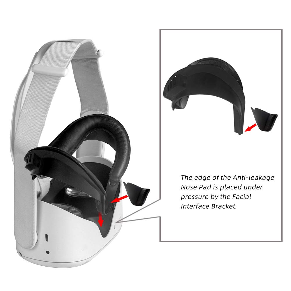Elygo VR Vent Facial Interface Bracket & PU Leather Face Pad Cover & Anti-Leakage Nose Pad for Oculus Quest 2, Sweatproof Cusion Foam Replacement Comfort Set(Black)