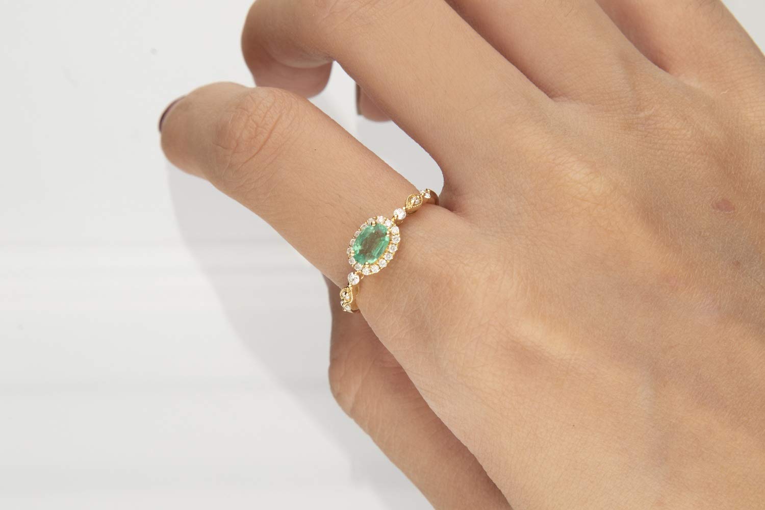 Gin & Grace 14K Yellow Gold Natural Zambian Emerald Ring with Natural Diamonds for Women | Ethically, authentically & organically sourced Oval-Cut Emerald Jewelry for her | Emerald Ring for Women