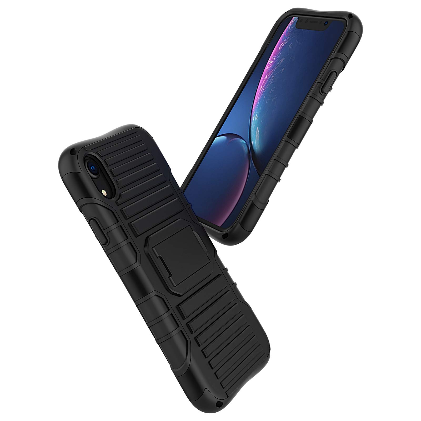 E-Tree for iPhone Xr Case [Shockproof] [Dropproof] [Anti-Lost] with Cross Body Strap and Stand, Shockproof Hard PC & Soft Rubber, Crossbody Lanyard Perfect for Go Outside and Kid Elderly, Black