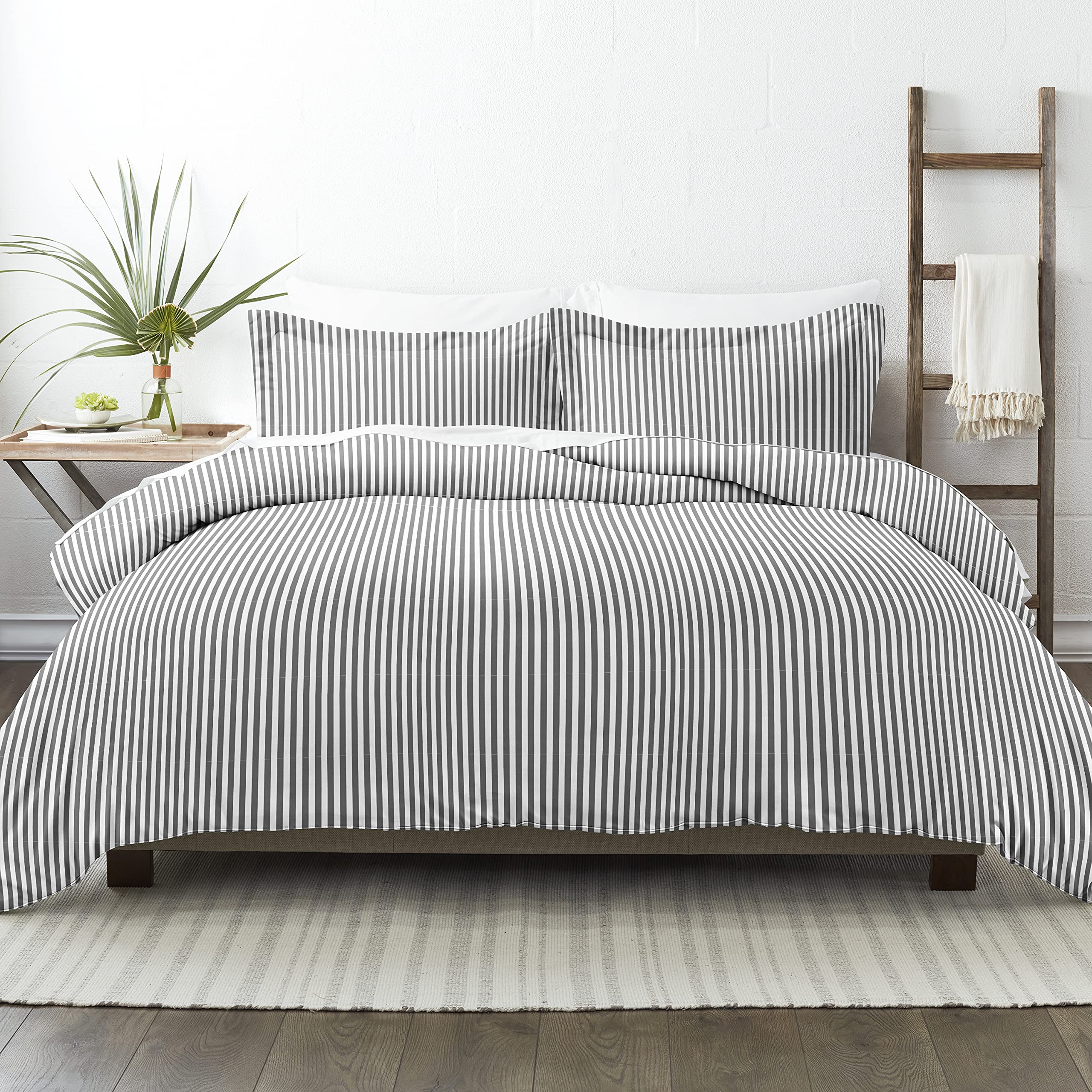 Simply Soft Ultra Soft Patterned 3 Piece Duvet Cover Set, King, Ribbon Gray (SS-DUV-Ribb-King-GR)
