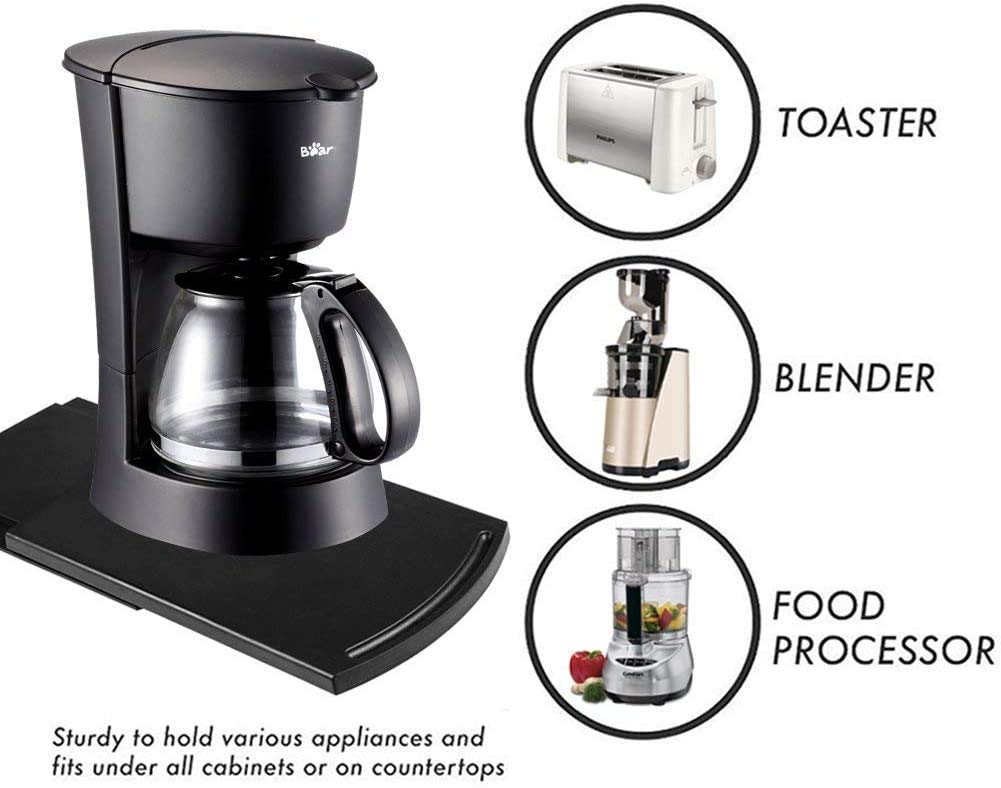 Ihomepark Sliding Coffee Maker Tray 12", Pull out Caddy Tray with Smooth Rolling Wheels, Under Carbinet Small Countertop Appliance Holder for Blender Toaster