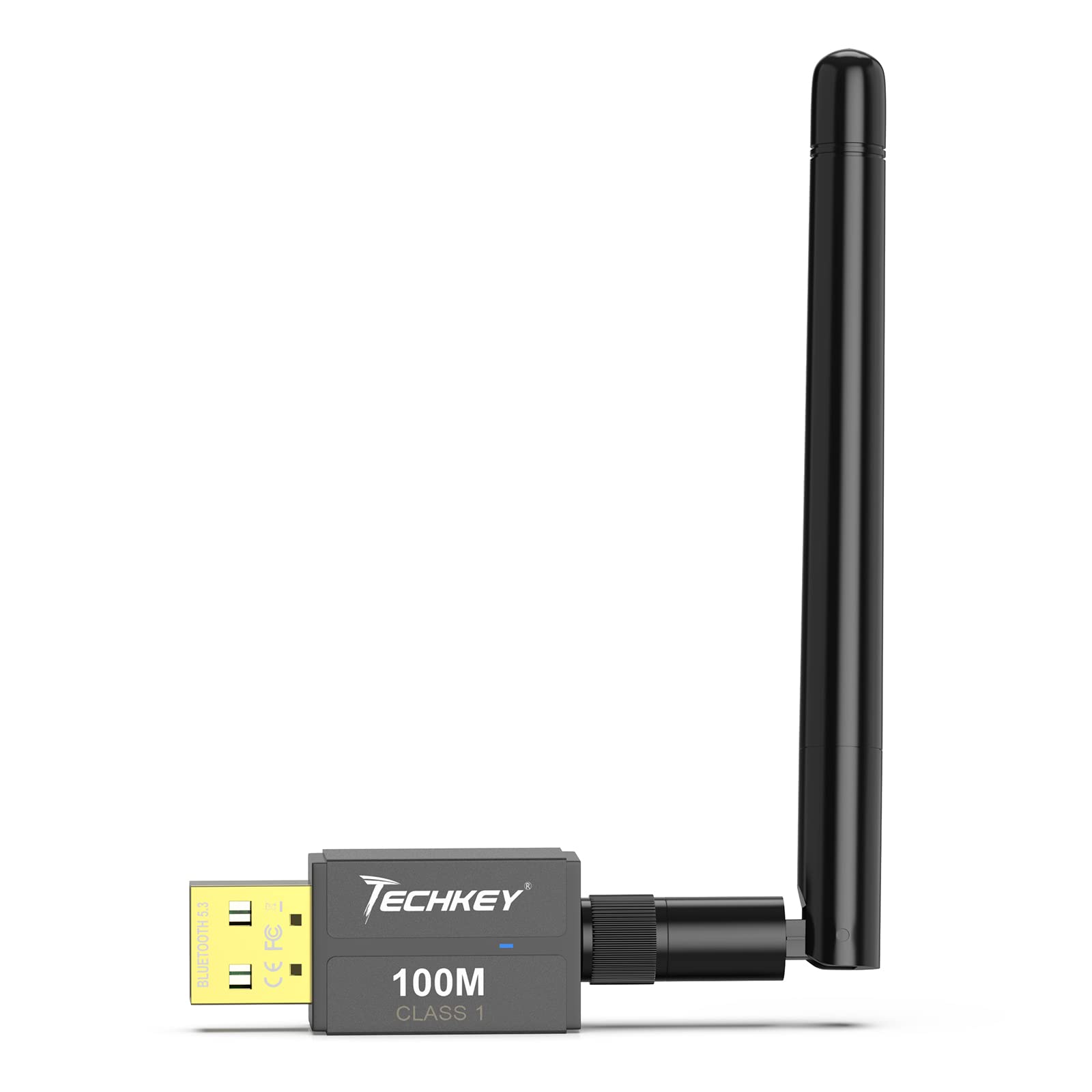 Long Range Bluetooth Adapter for Desktop PC,Techkey 5.3+EDR USB Bluetooth Adapter,Class 1 Wireless Bluetooth Dongle Bluetooth Receiver Support Windows11/10/8.1(Grey)