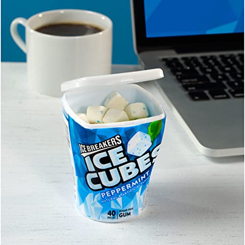 ICE BREAKERS Ice Cubes Peppermint Sugar Free Chewing Gum Bottles, 3.24 oz (6 Count, 40 Pieces)