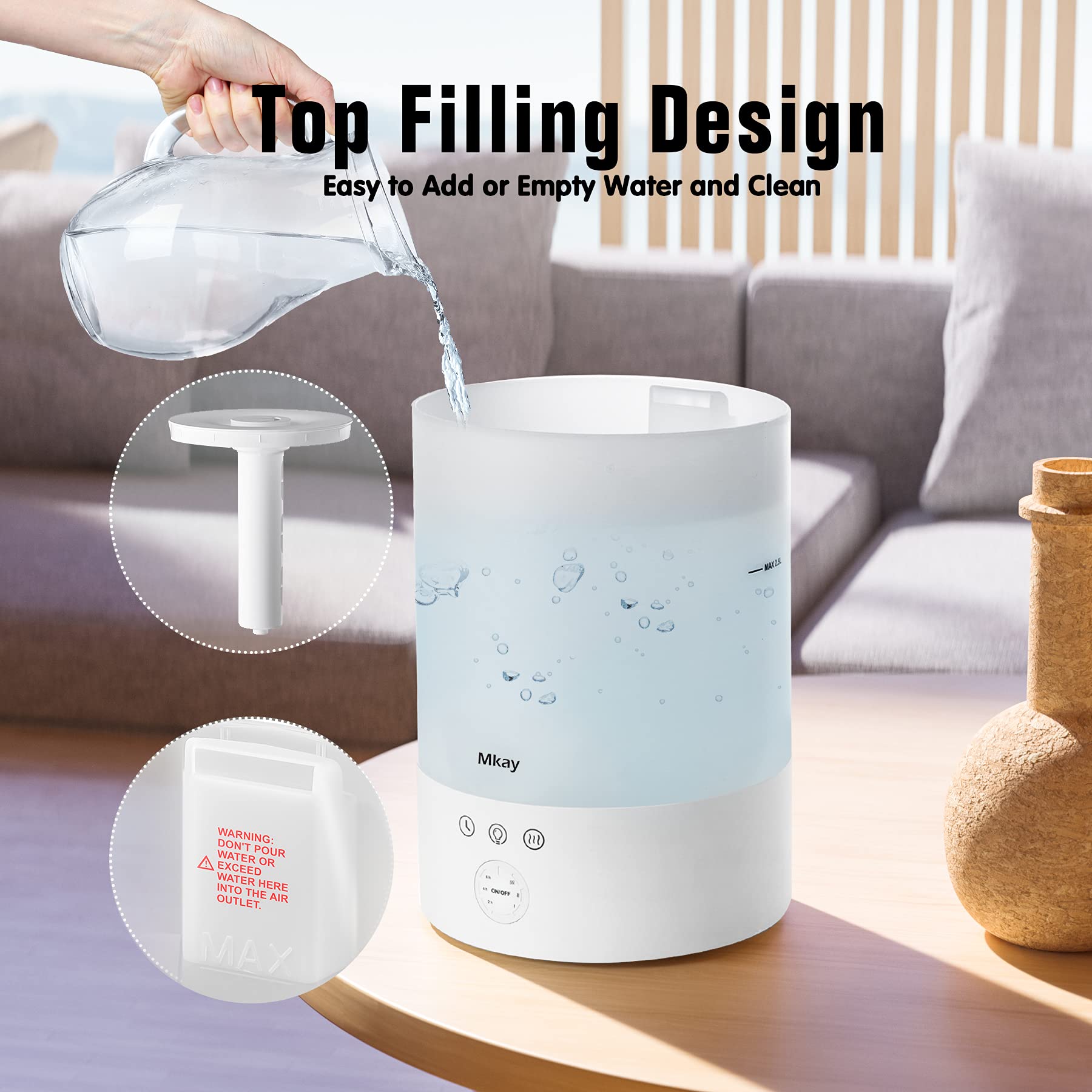 Humidifiers for Bedroom Large Room: 2.5L Top Fill Cool Mist Humidifiers for Home Kids Baby Nursery with Night Light | Ultrasonic Air Humidifier with Essential Oil Diffuser 28dB Whisper Quiet Adjustable Mist Auto Shut Off 12-30H Run Time